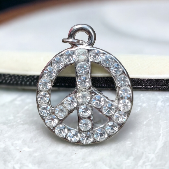 Vintage | Jewelry | Vintage Crystal Peace Sign Pendantcharm | Poshmark